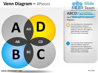 Venn diagram 4 pieces powerpoint presentation templates. | PPT