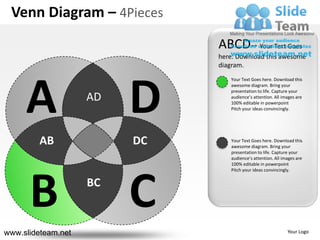 Venn diagram 4 pieces powerpoint presentation templates. | PPT