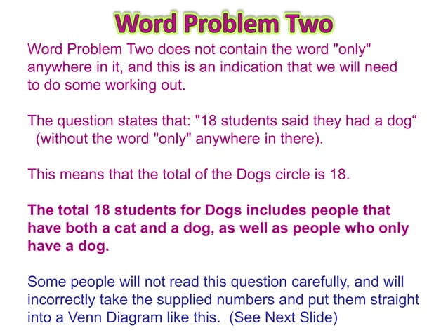 Venn Diagram Word Problems | PPTX | Cats | Pets