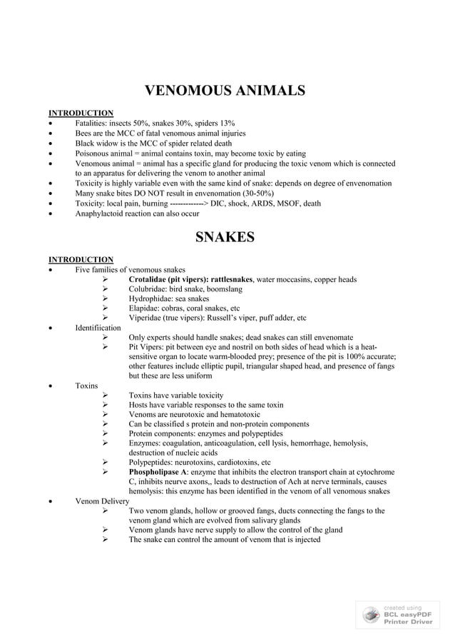 Venomous animals | PDF