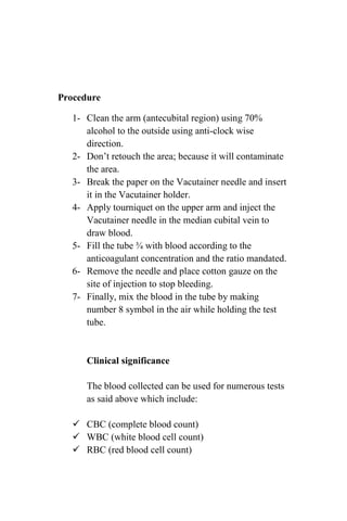 Venous blood collection procedure | PDF
