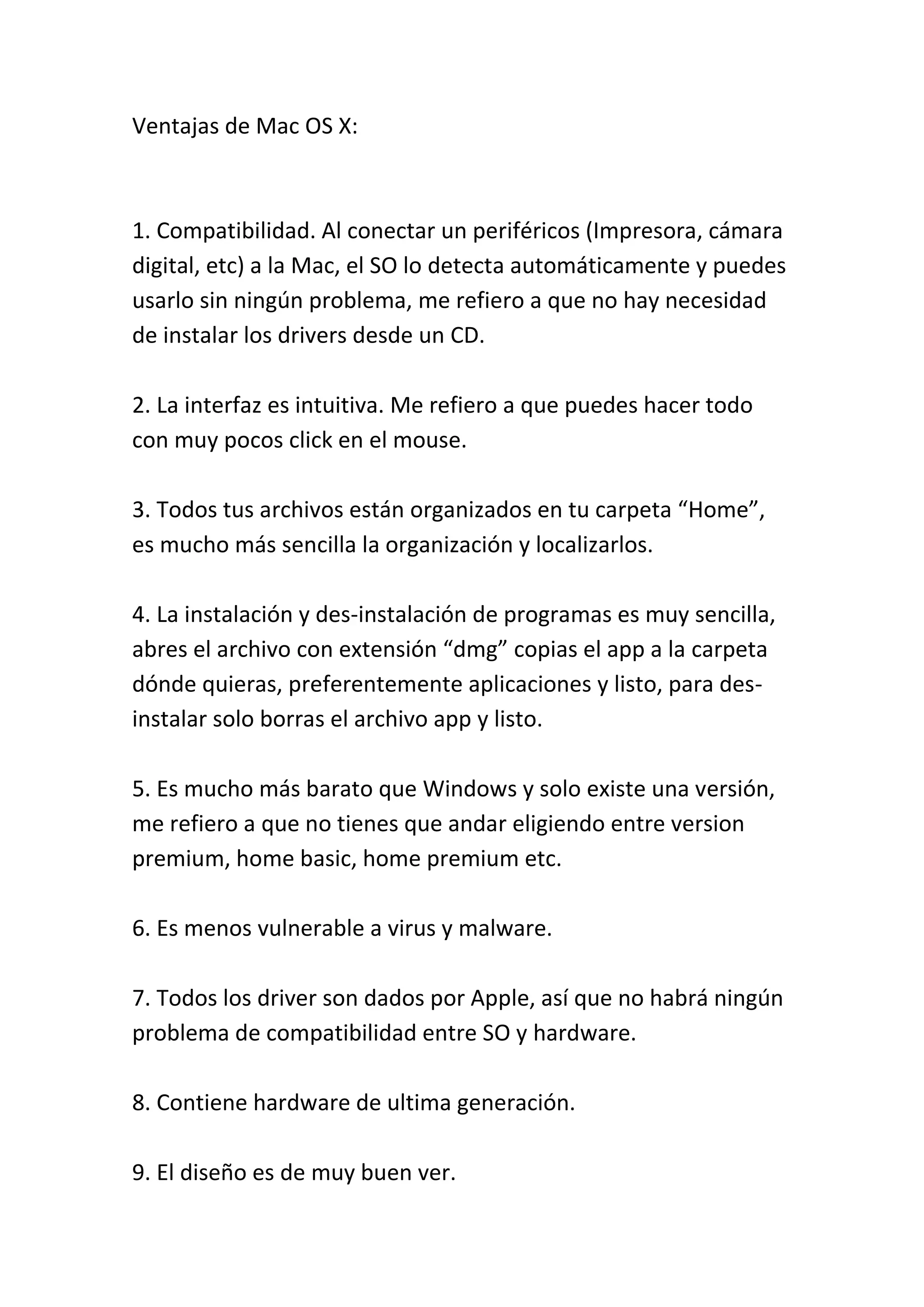 Ventajas de mac os x | DOCX