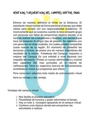 Ventajas y desventajas del campus virtual unad | PDF