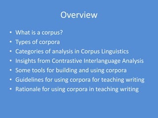 Corpus applicactions to improve writing skills | PPTX