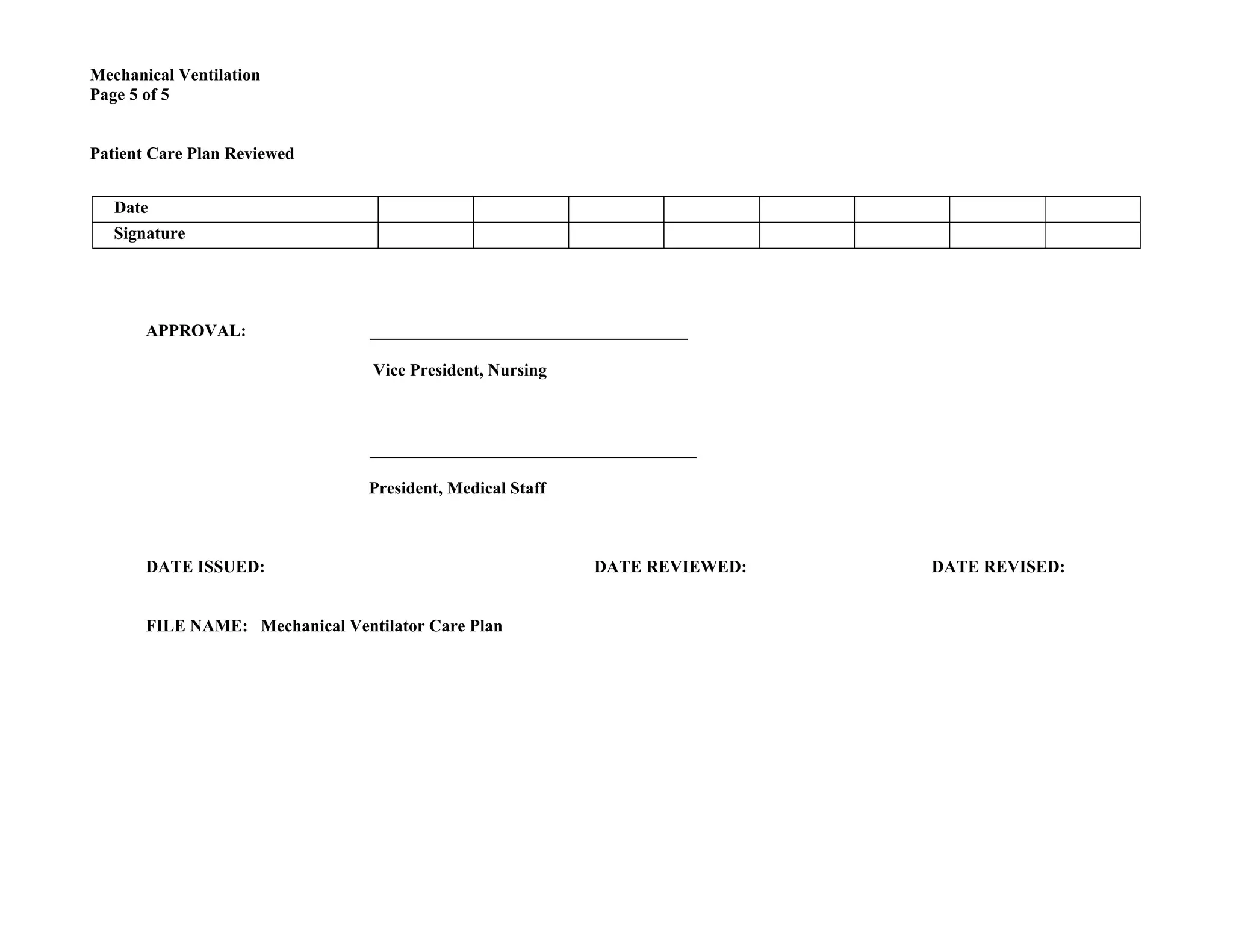 Ventilator care plan | PDF