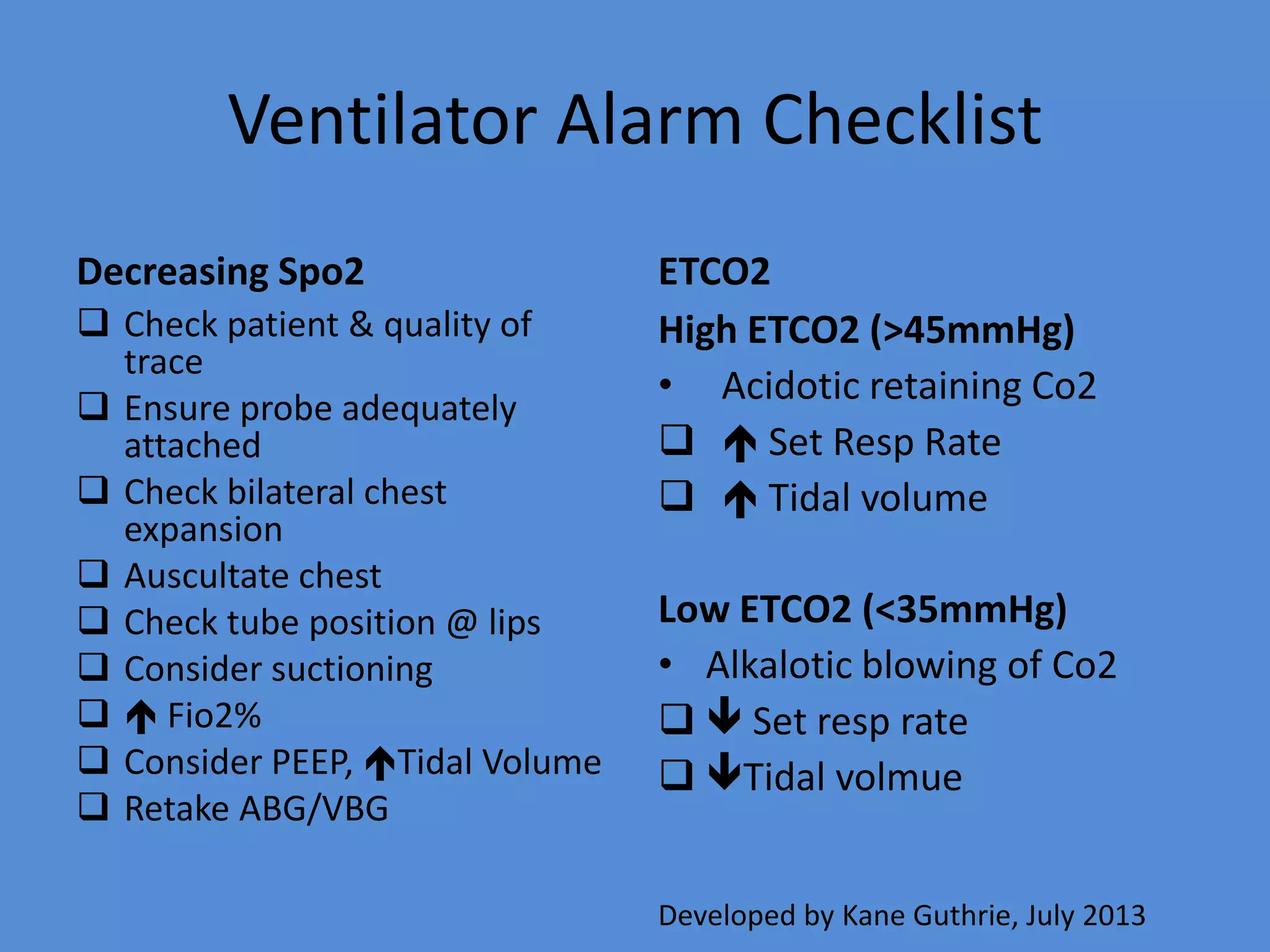 Ventilator Alarm Checklist | PDF
