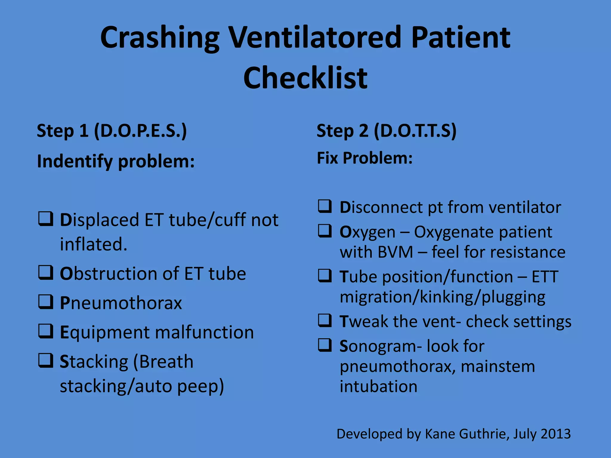 Ventilator Alarm Checklist | PDF