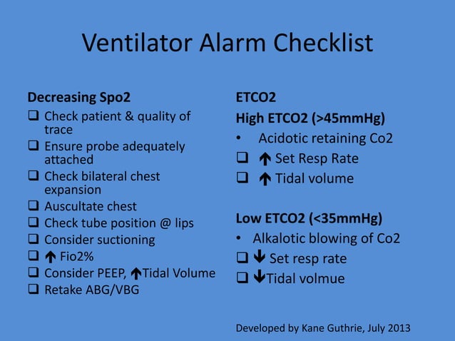 Ventilator Alarm Checklist | PDF | Lung and Respiratory Health ...