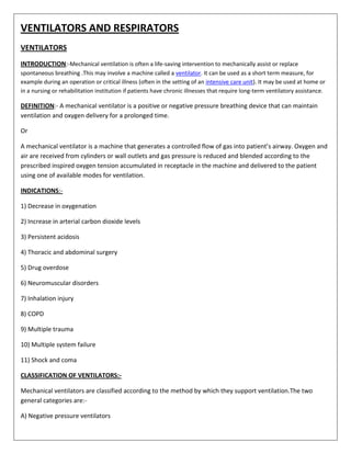 Ventilators and respirators | DOCX | Lung and Respiratory Health ...