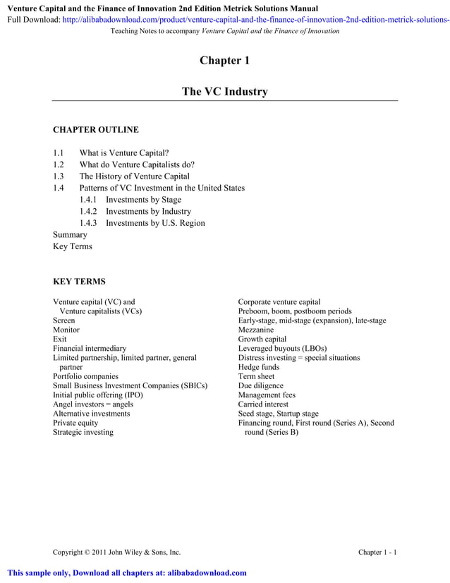 Venture Capital and the Finance of Innovation 2nd Edition Metrick Solutions Manual | PDF ...