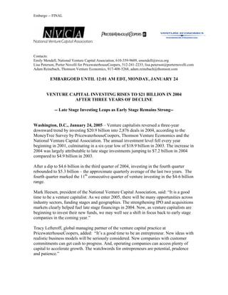 Venture Capital Investment Q4 04 – MoneyTree Survey | PDF