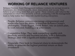 Venture capital (Reliance Ventures) | PPT