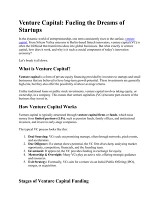 Venture Capital: The Fuel Behind Startup Success | PDF