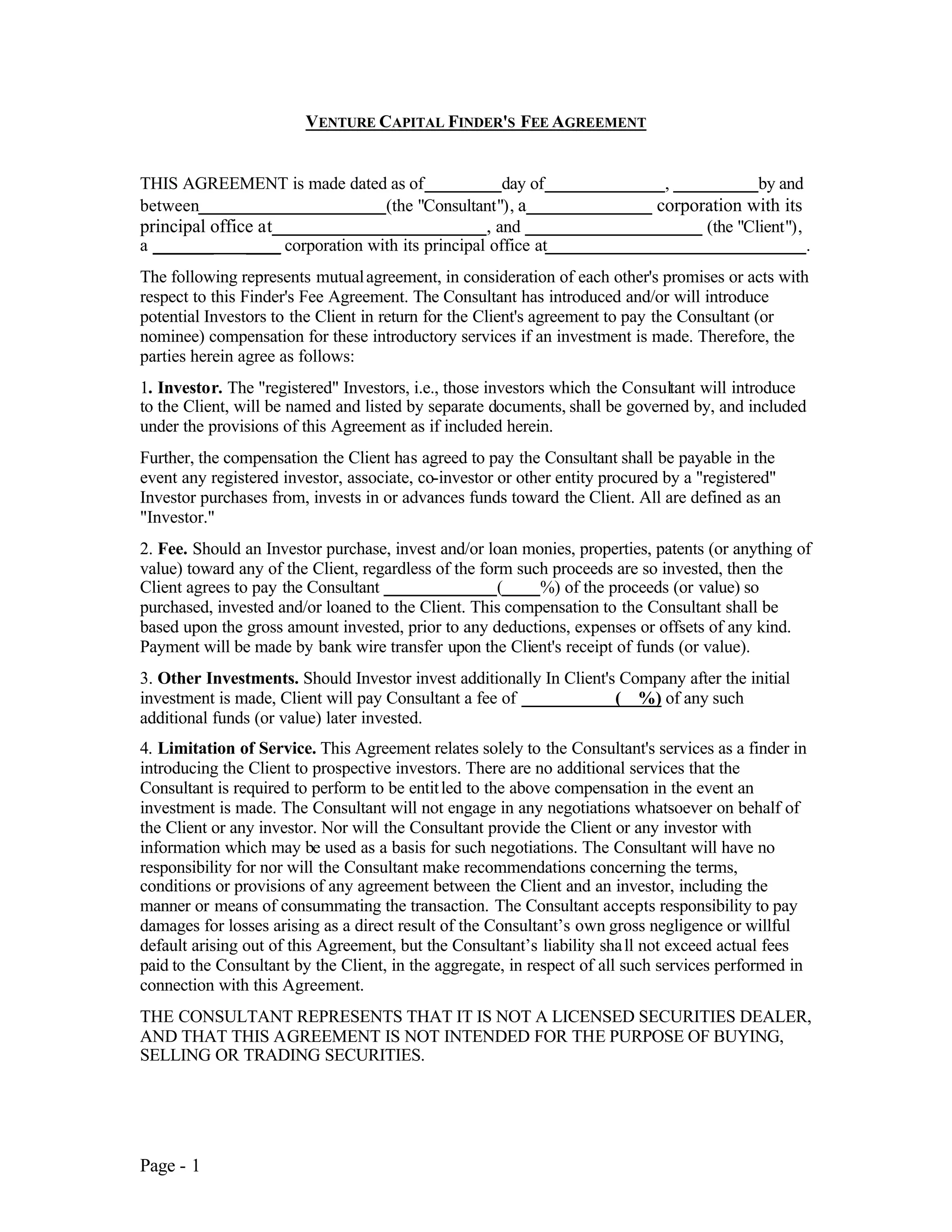 Venture capital finder_'_s_fee_agreement | PDF