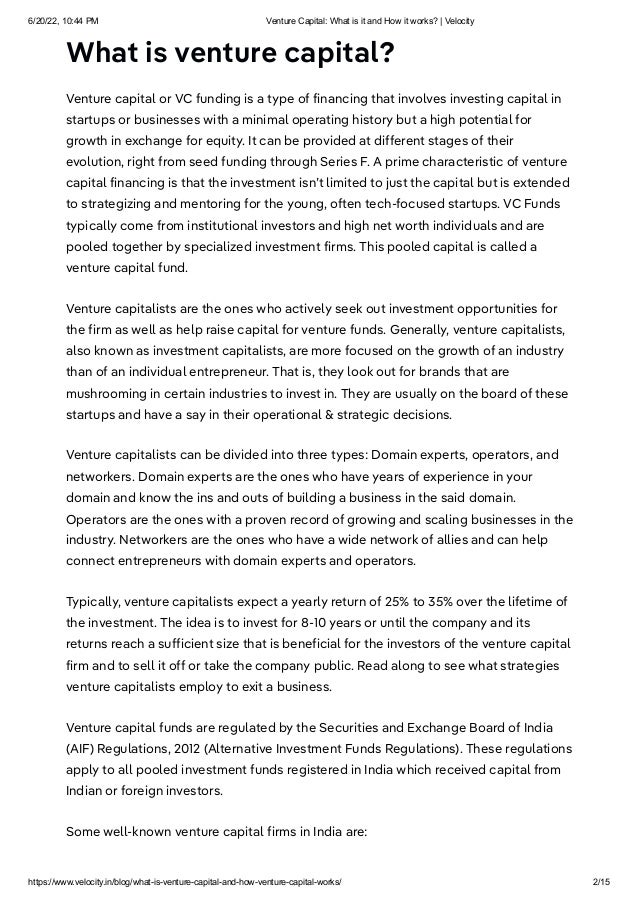 Venture Capital: What is it and How it works? | PDF | Venture Capital ...