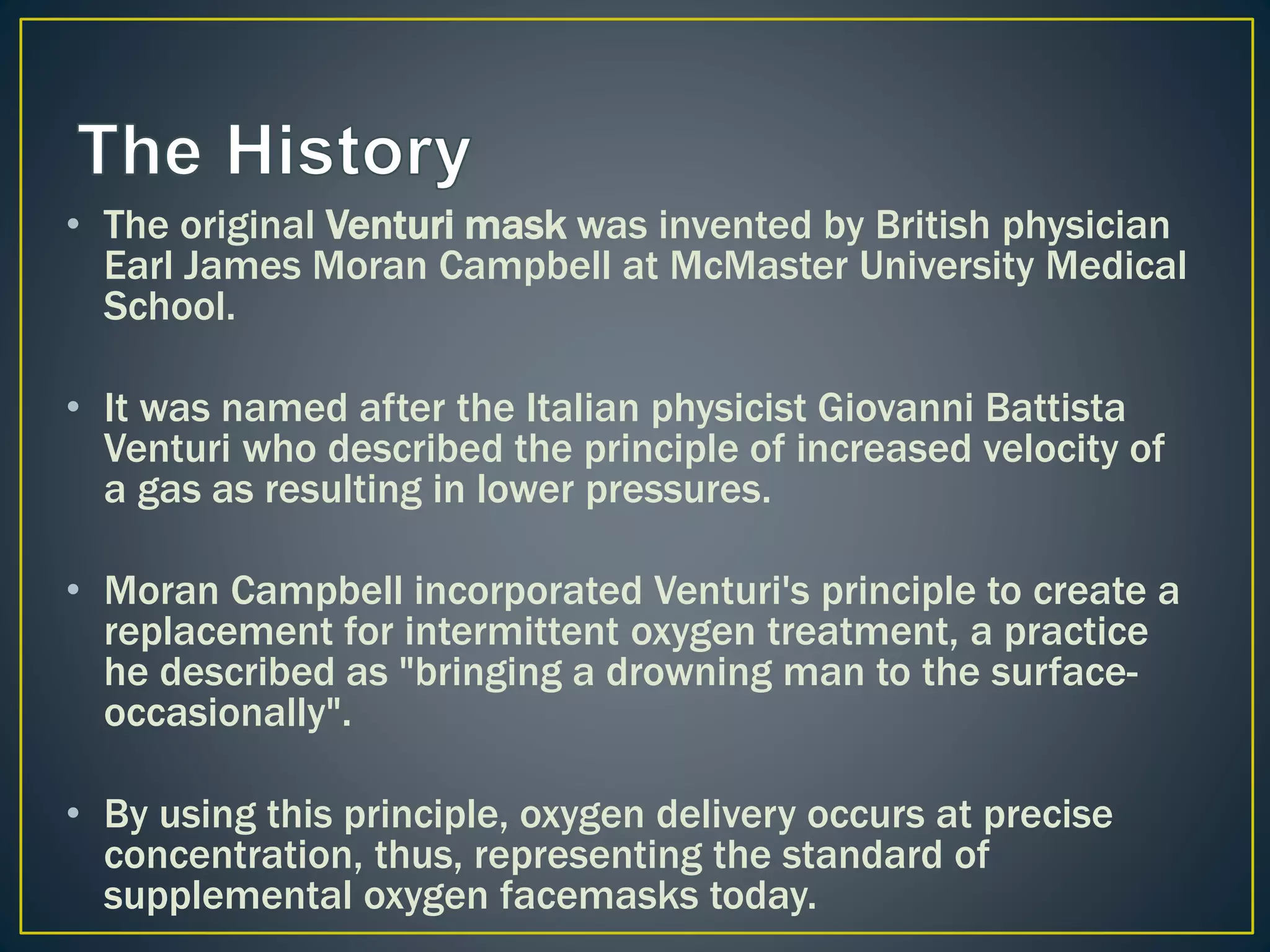 Venturi Mask for Oxygen Delivery Administration | PPTX