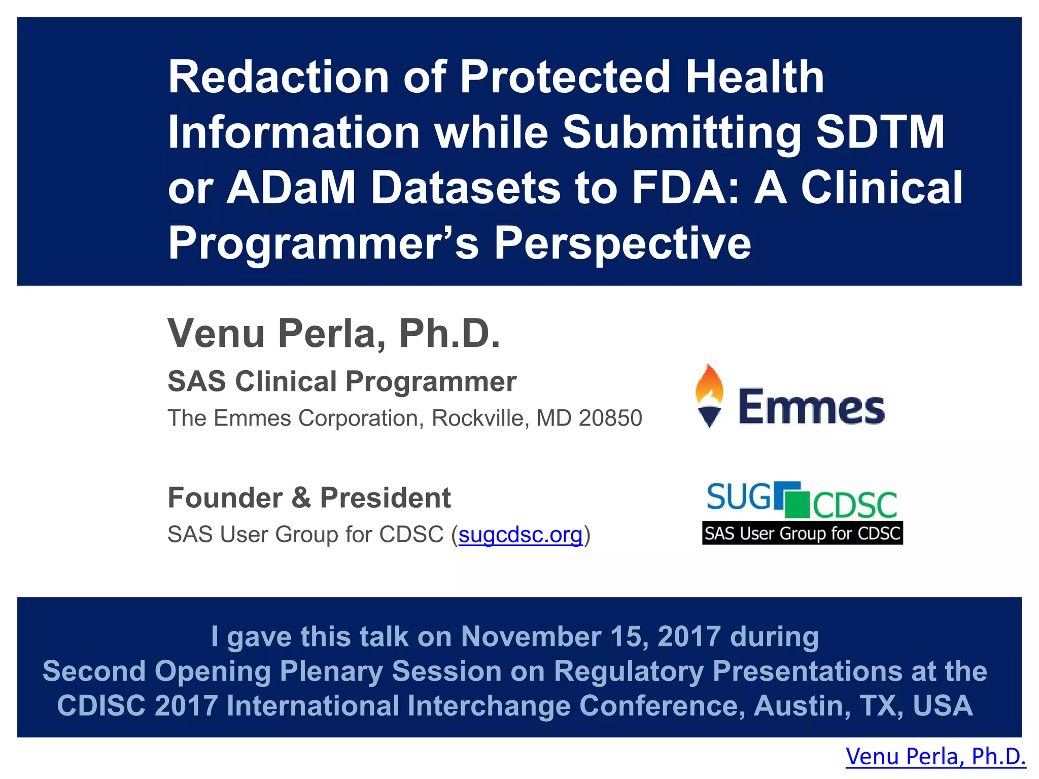 Redaction of Protected Health Information while Submitting SDTM or ADaM ...