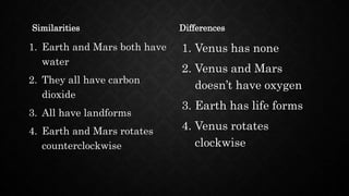 Difference of Venus, Earth and Mars | PPTX