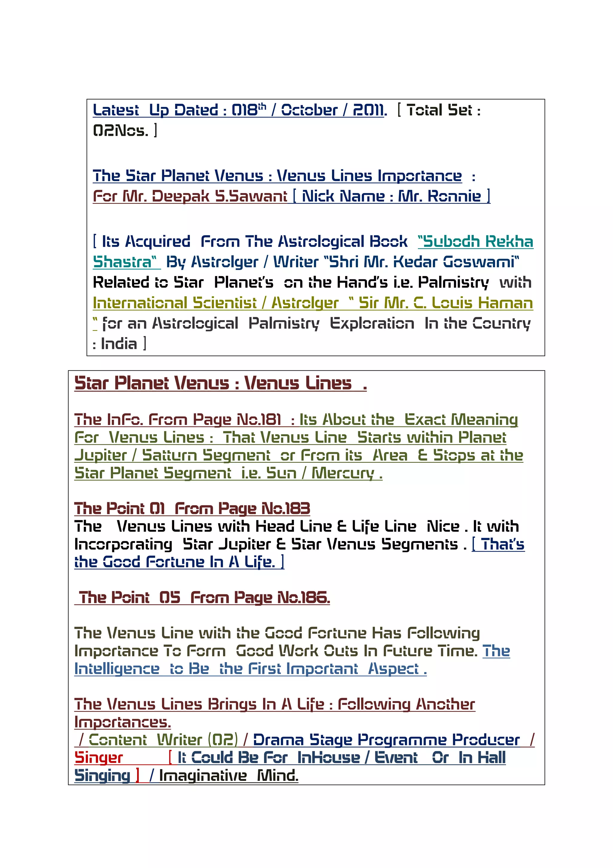 Venus lines importance | DOCX