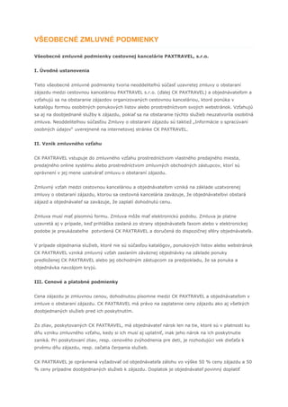 Všeobecné zmluvné podmienky ck paxtravel | PDF