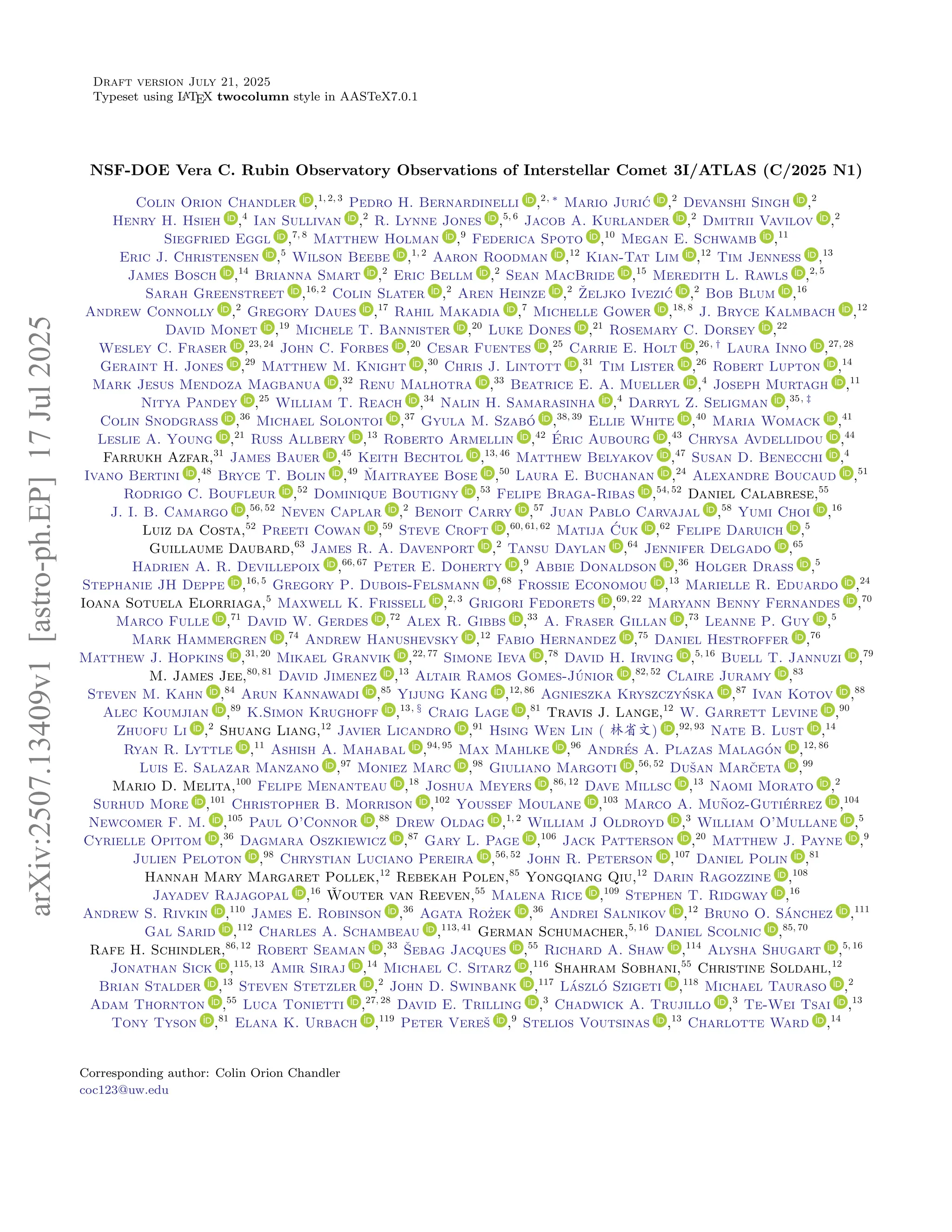 Vera C. Rubin Observatory of interstellar Comet 3I ATLAS - July 21 ...