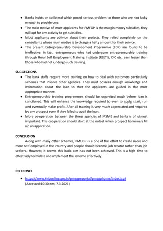 Veracity of reasons for rejection of pmegp by banks | PDF