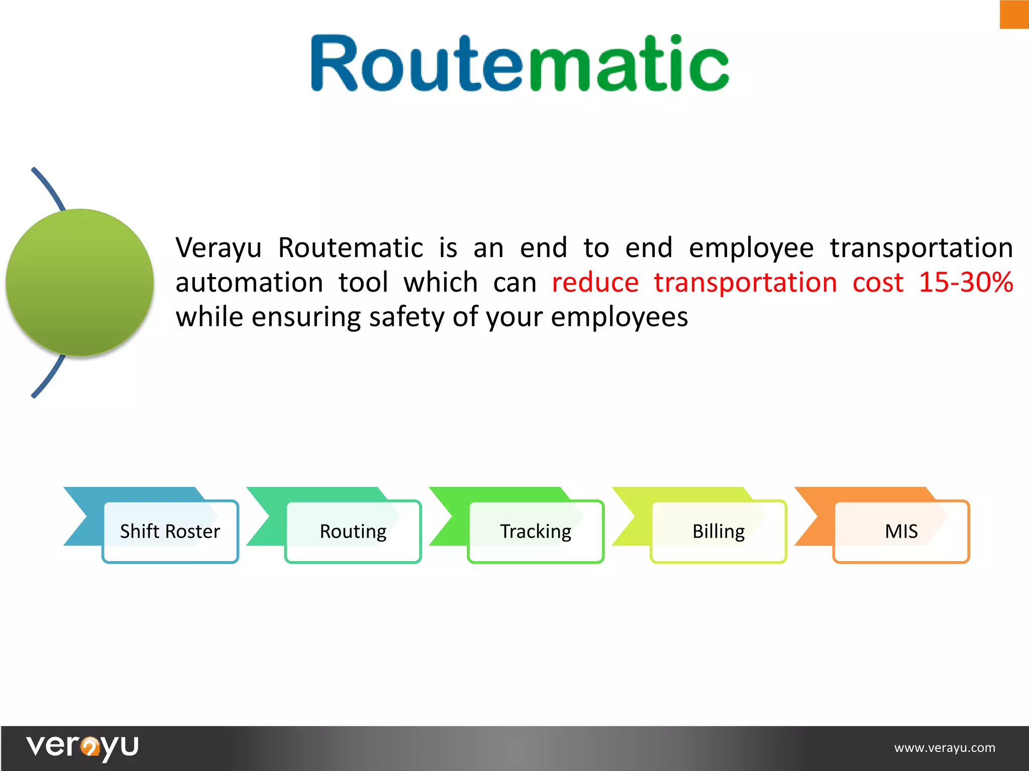 Employee Transportation solution tool - Verayu Routematic | PDF