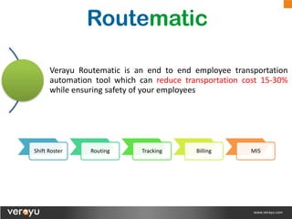 Employee Transportation solution tool - Verayu Routematic | PDF