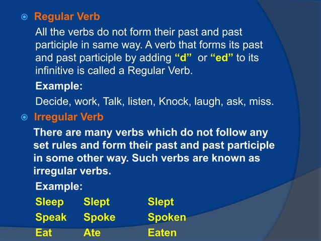 Verb along with its some types | PPT