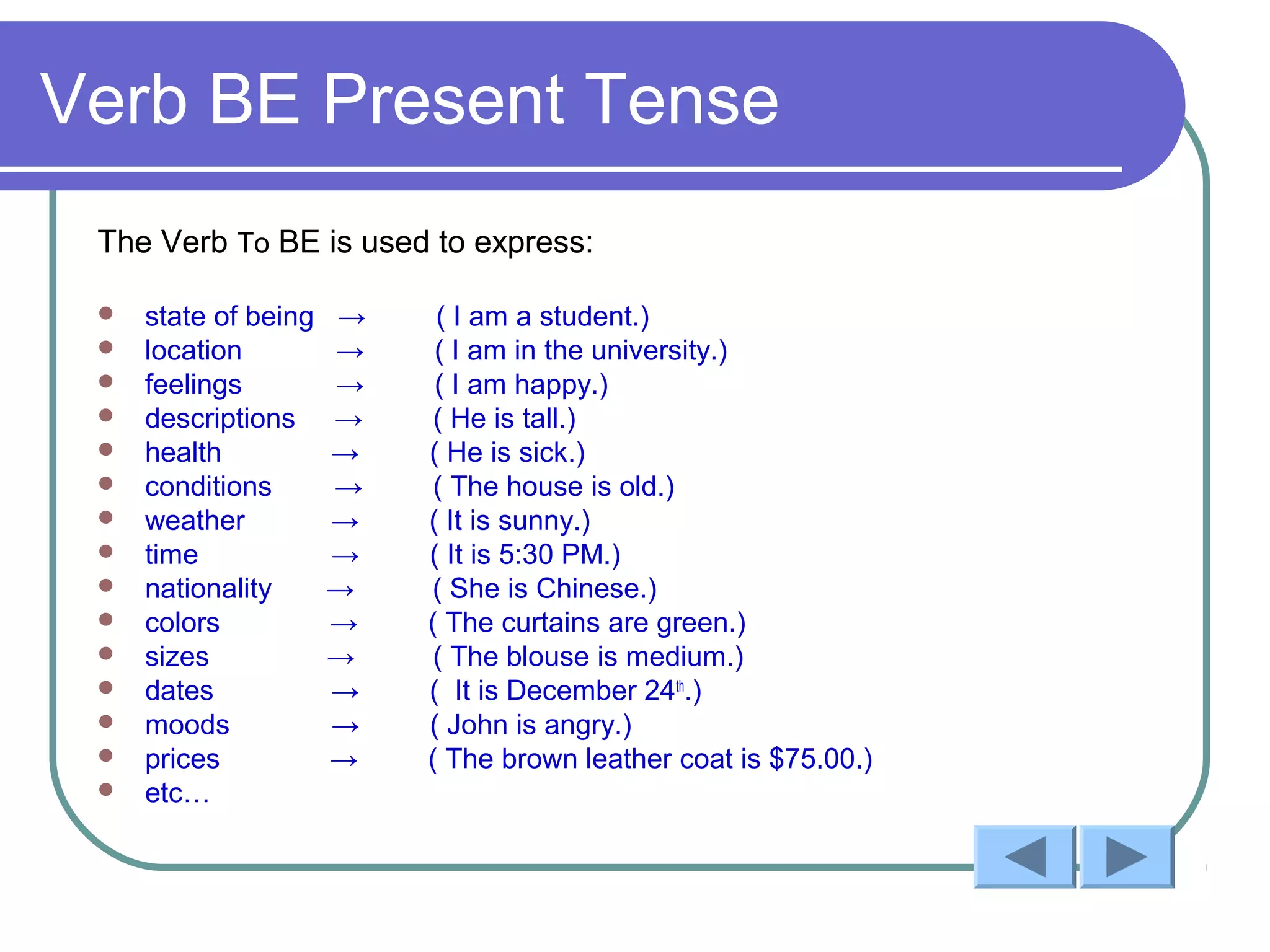 Verb be present tense | PPT