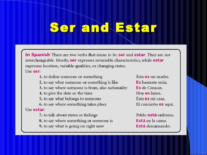 Verb Ser And Estar