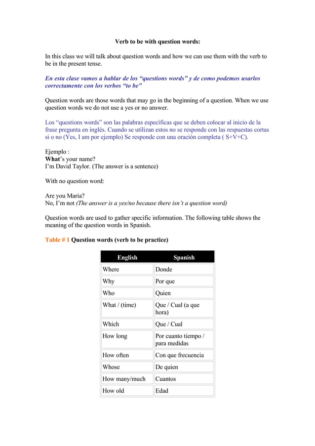 question words | PDF