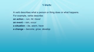 Parts of speech Verb, adverb presentation | PPTX | Sports