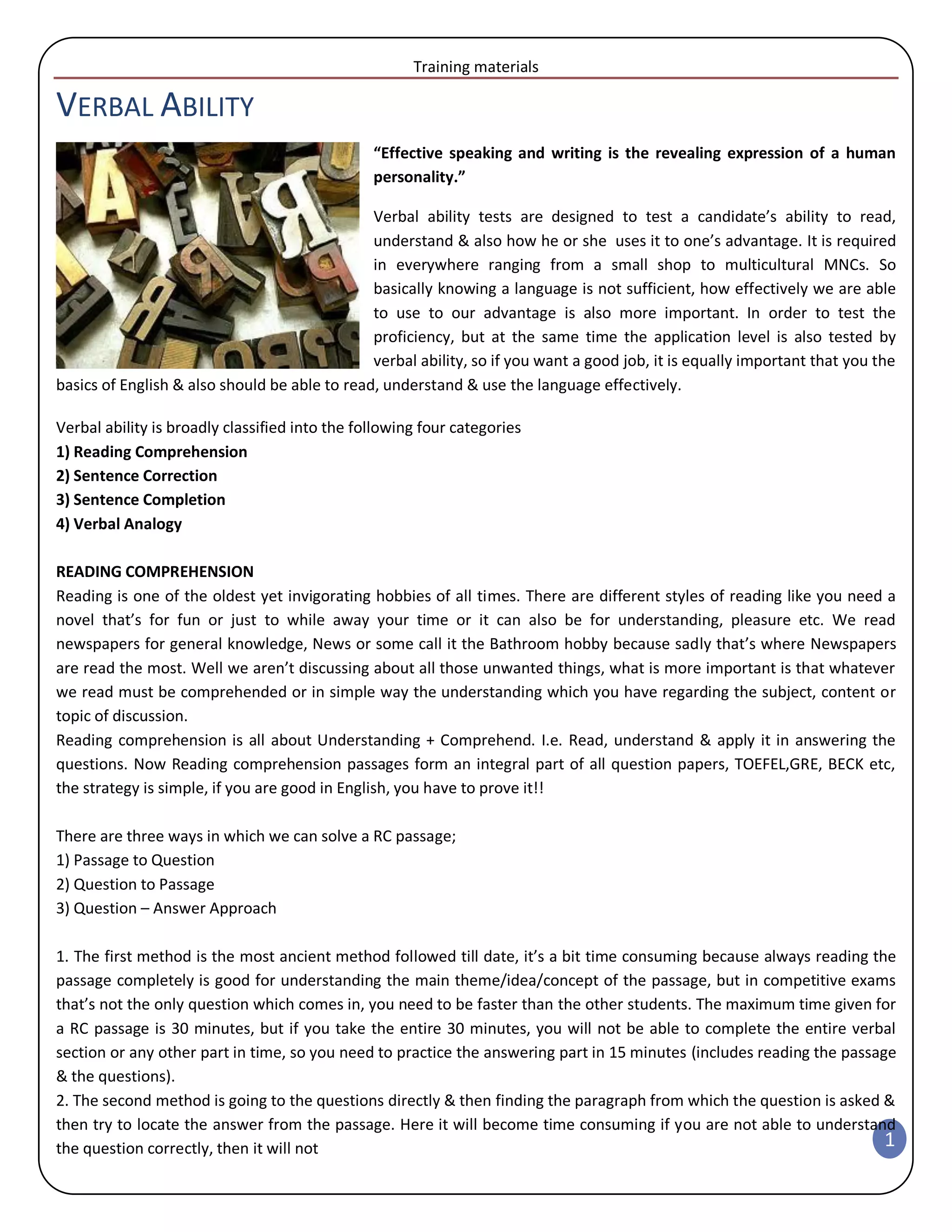 Verbal ability for Interviews | PDF