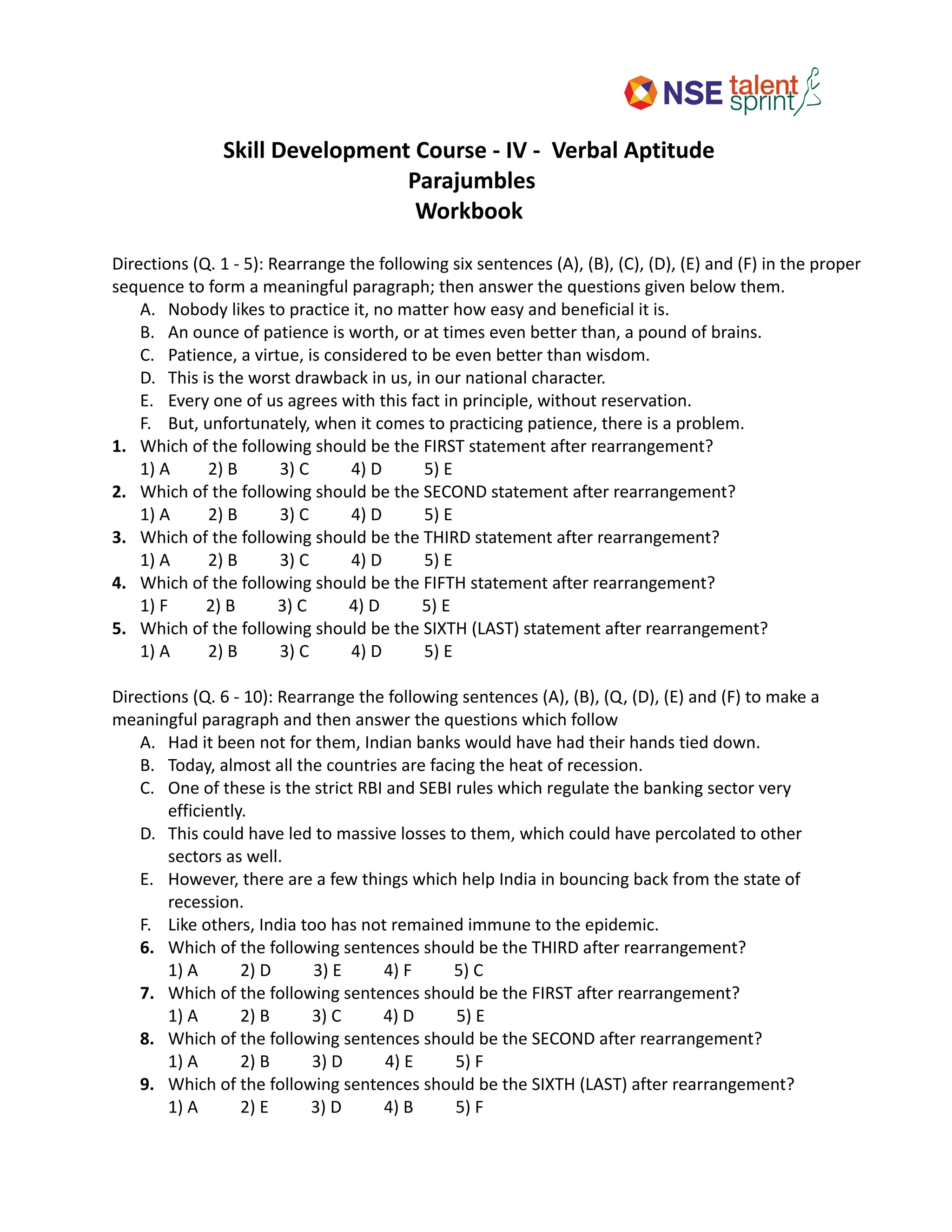 Verbal Aptitude Notes - Internal secoond | PDF