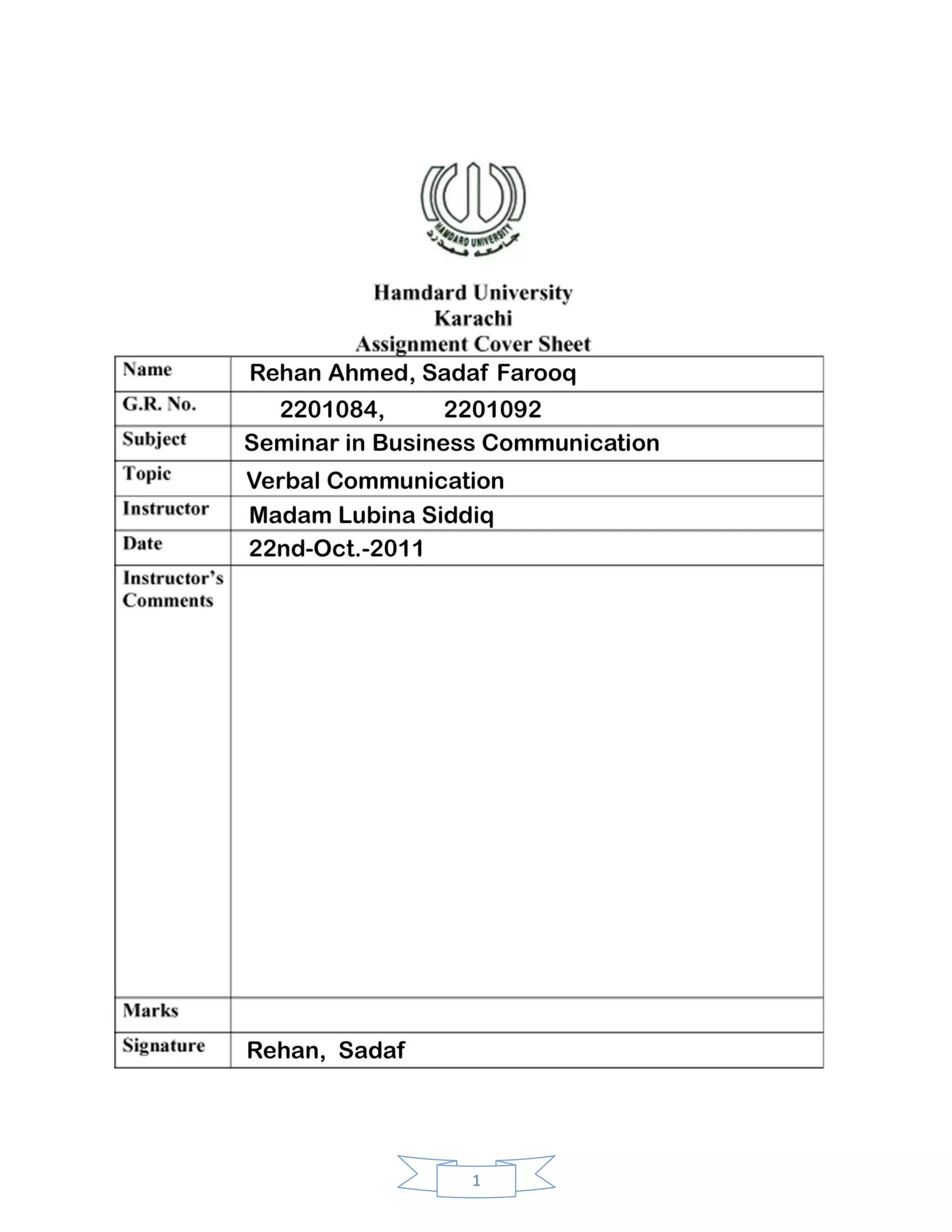 Verbal communication report | PDF