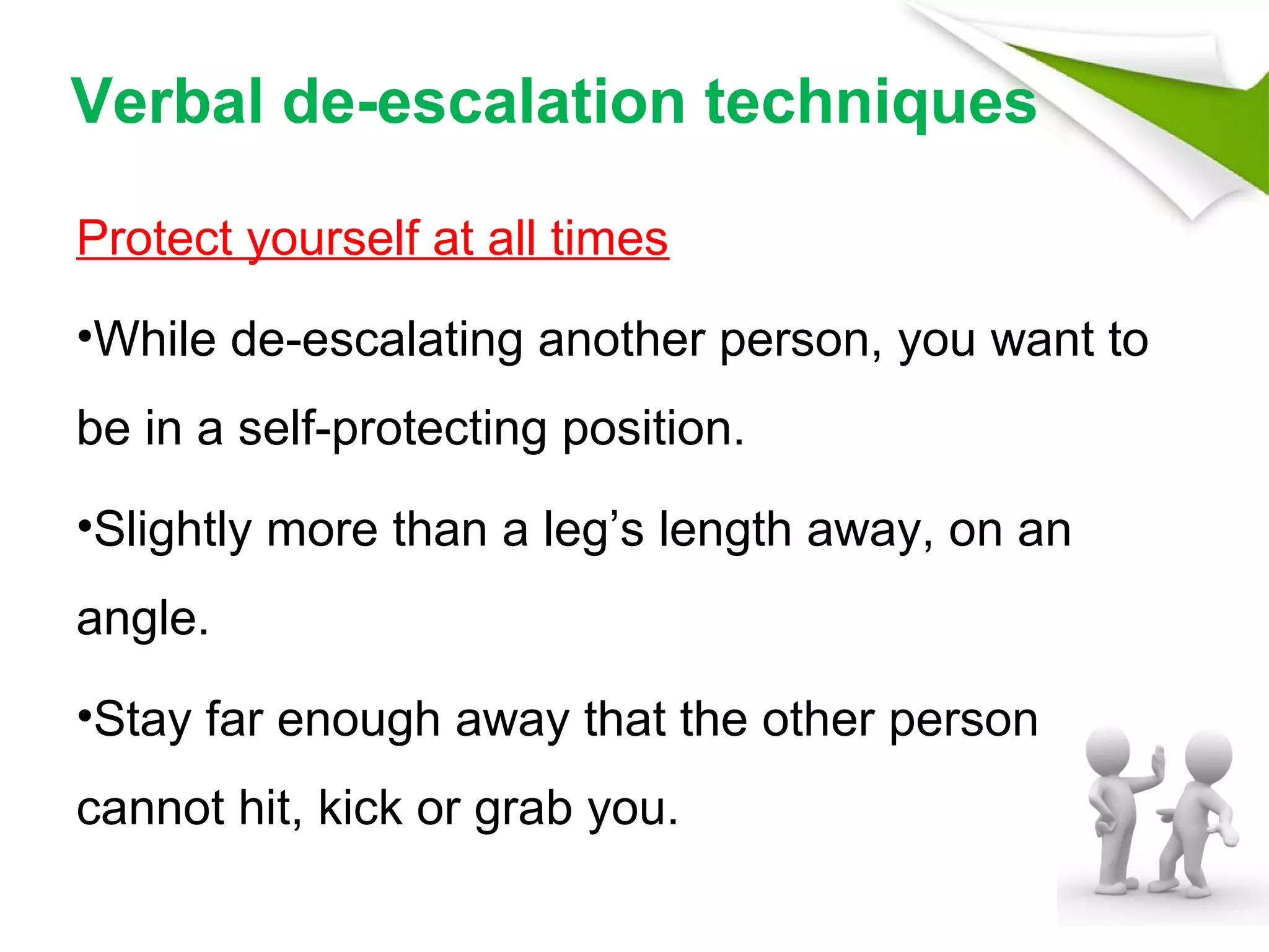 Verbal deescalation techniques in mental health settings | PPT