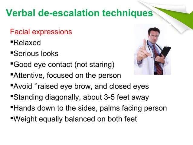 Verbal deescalation techniques in mental health settings | PPT