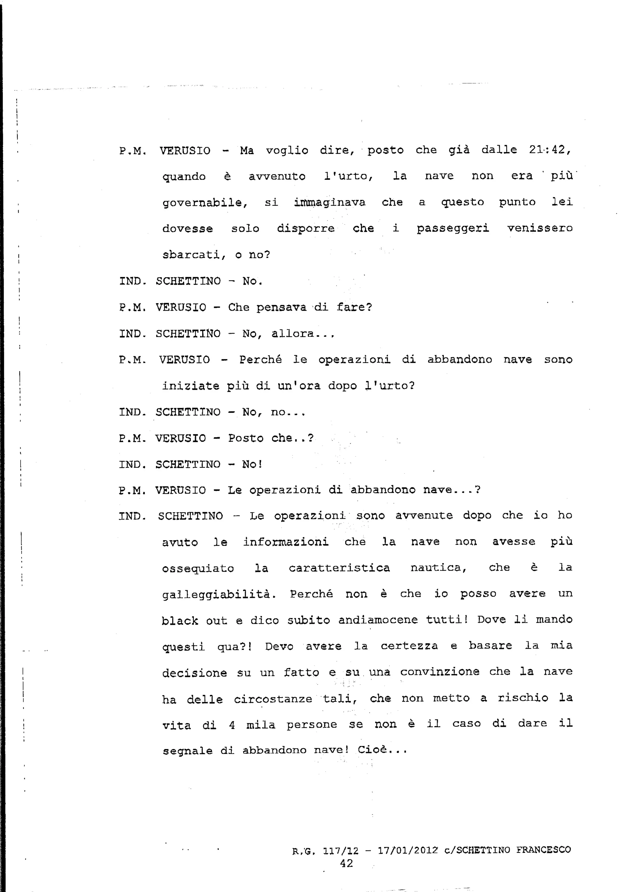 Verbale interrogatorio schettino | PDF