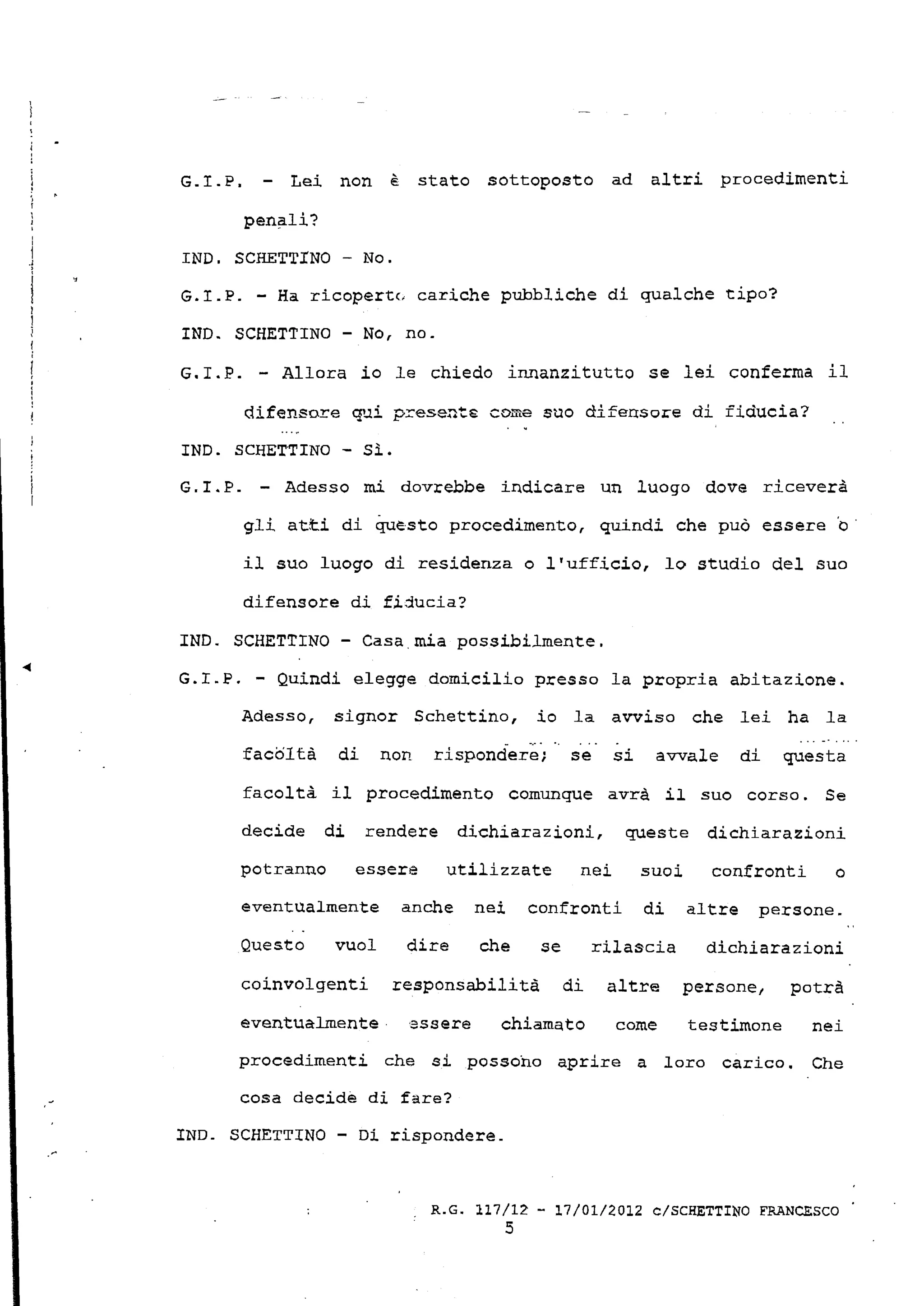 Verbale interrogatorio schettino | PDF