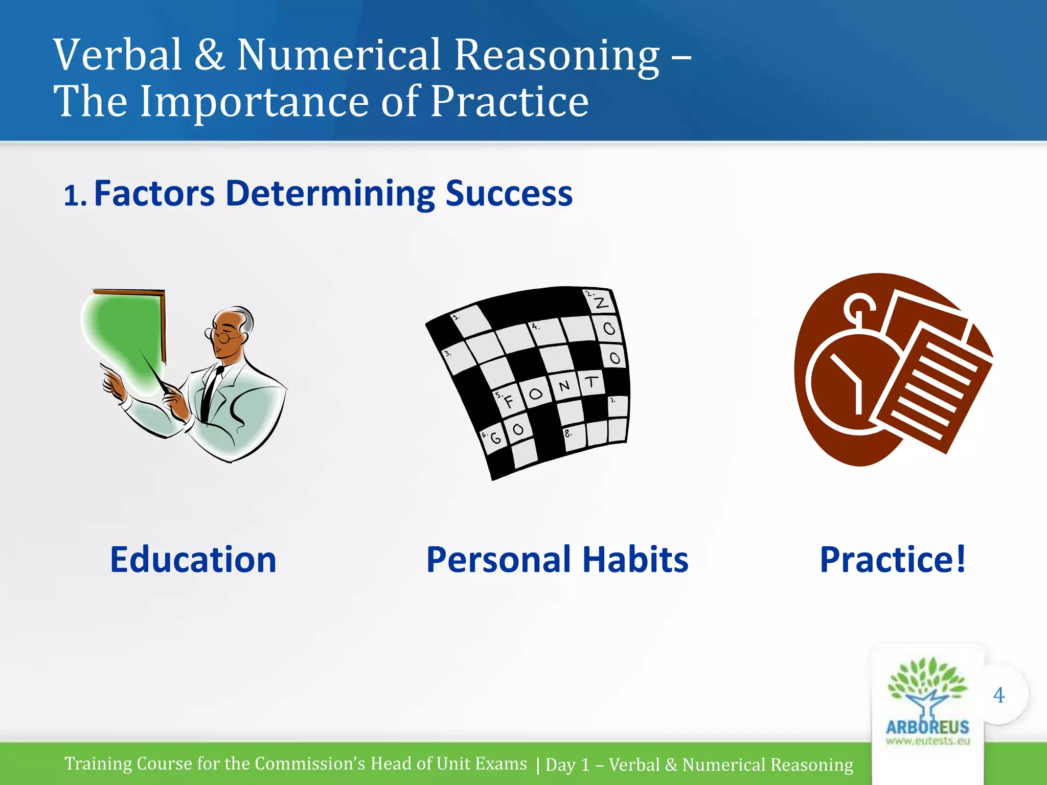 Sample from Arboreus EU Academy Verbal & Numerical Reasoning Training for EPSO Competitions | PPTX