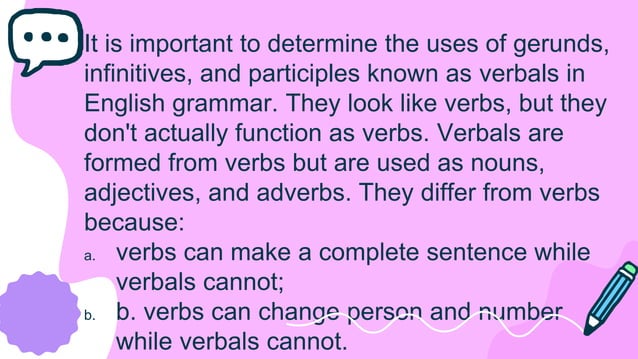 verbals(gerund, Infinitives, and participles).pptx | Dance | Fine Art