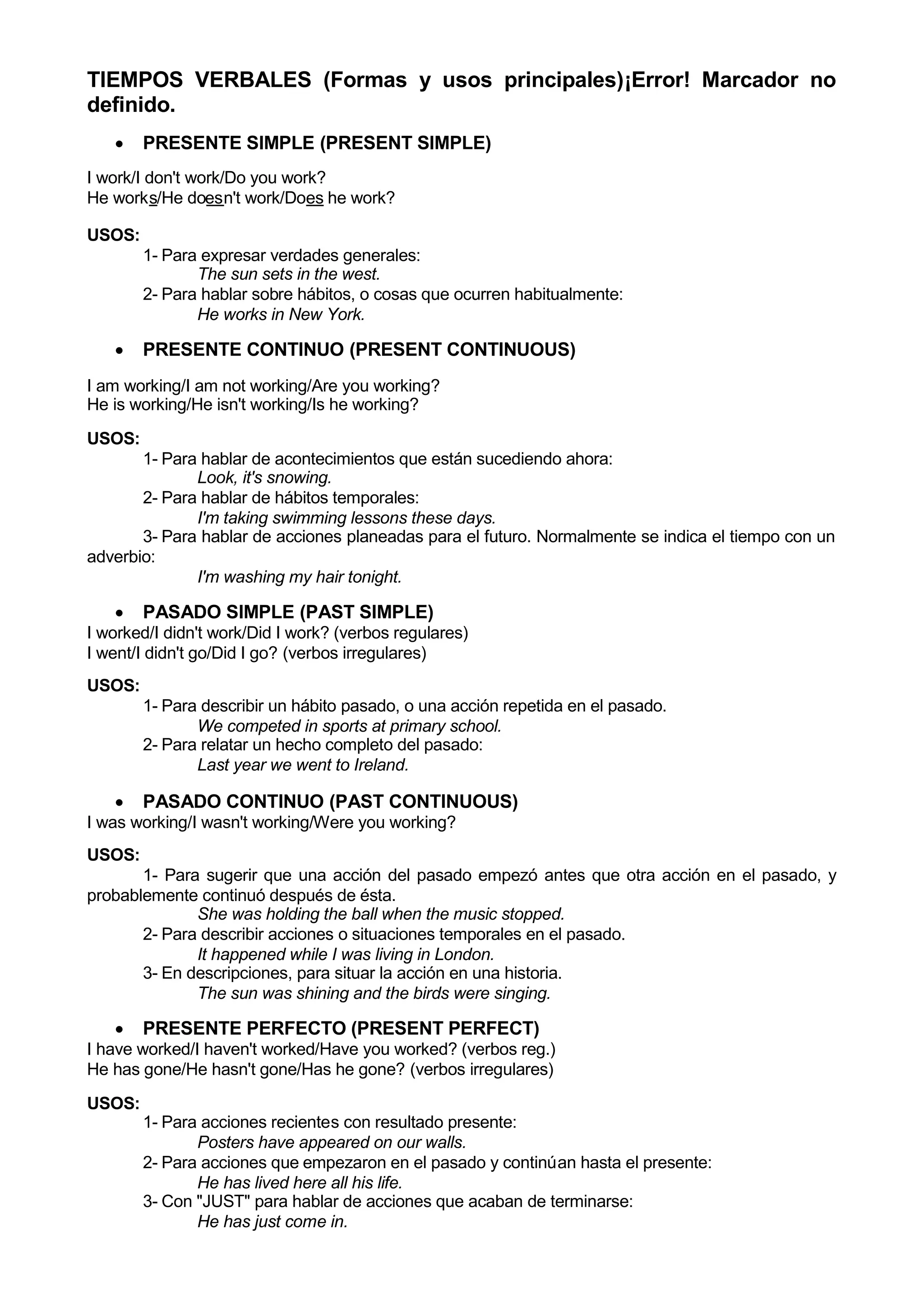 Verbal tenses | PDF