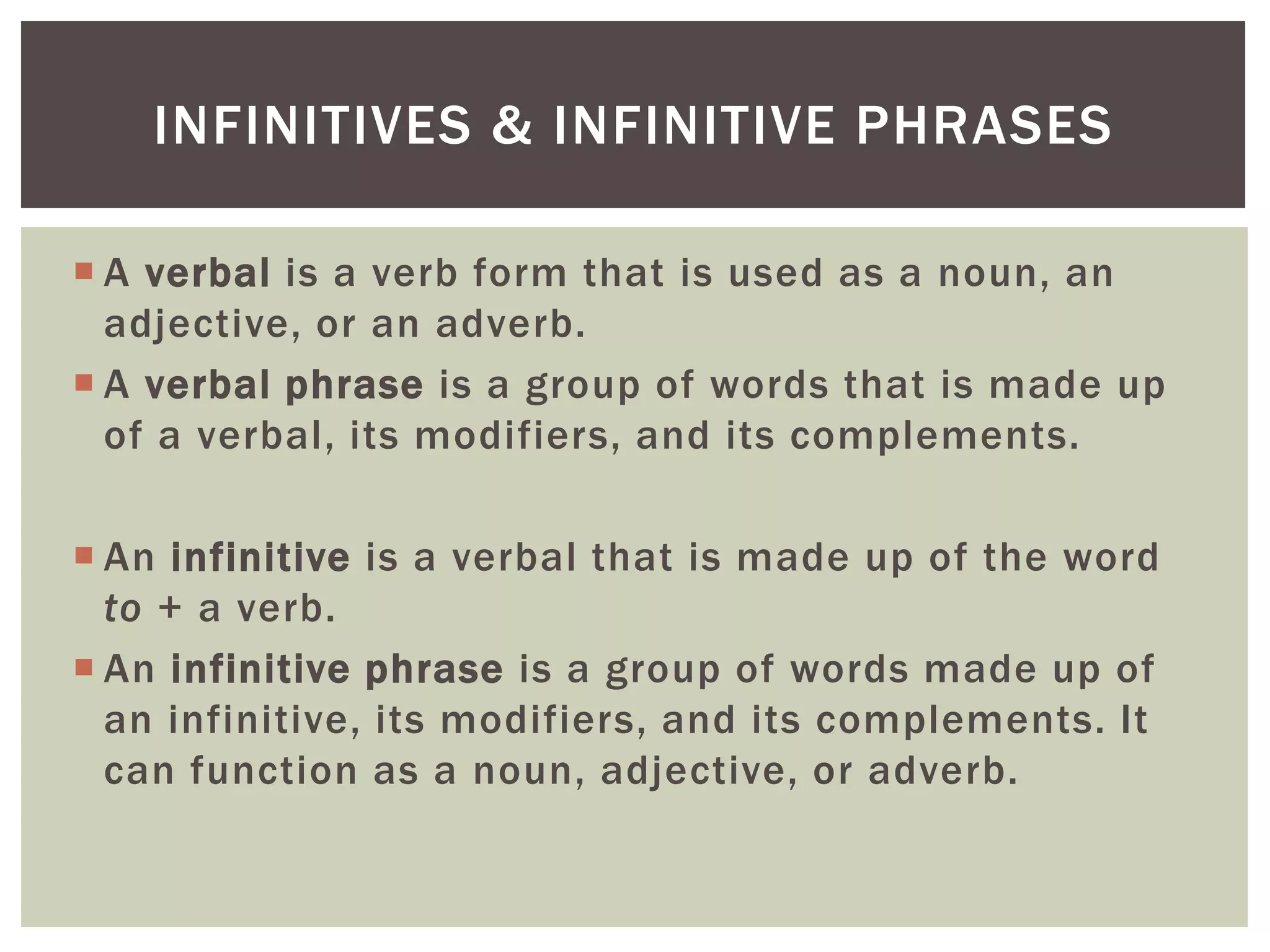 Verbal & verbal phrases | PPTX