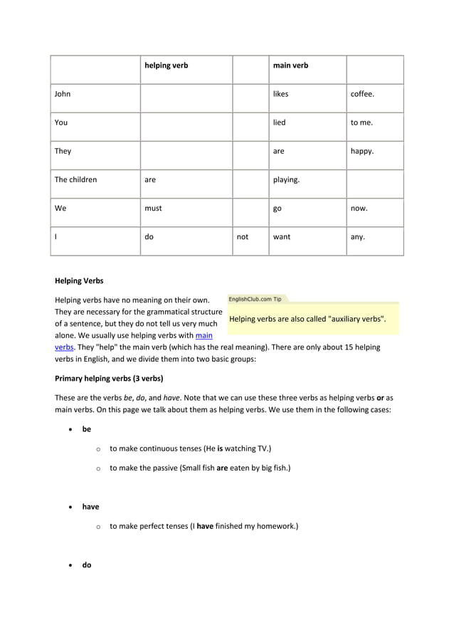 Verb classification | DOCX