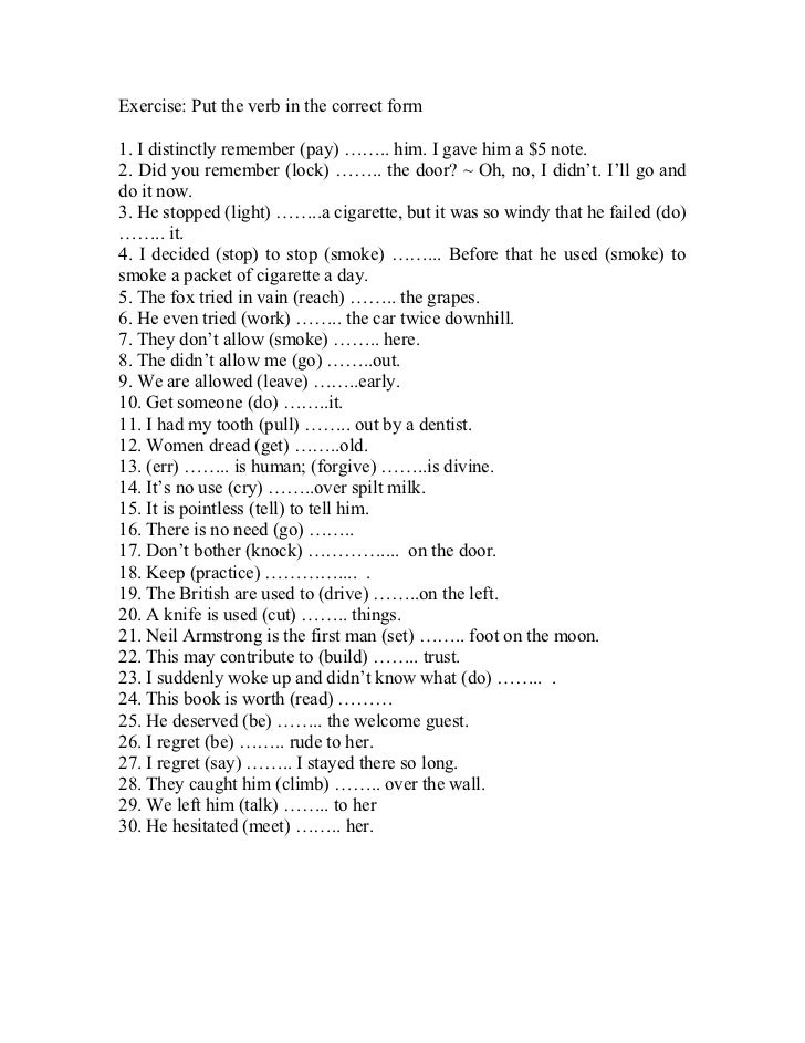 Verb Form Exercise verb-form-exercise