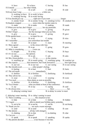 Verb form multiple choice | DOC