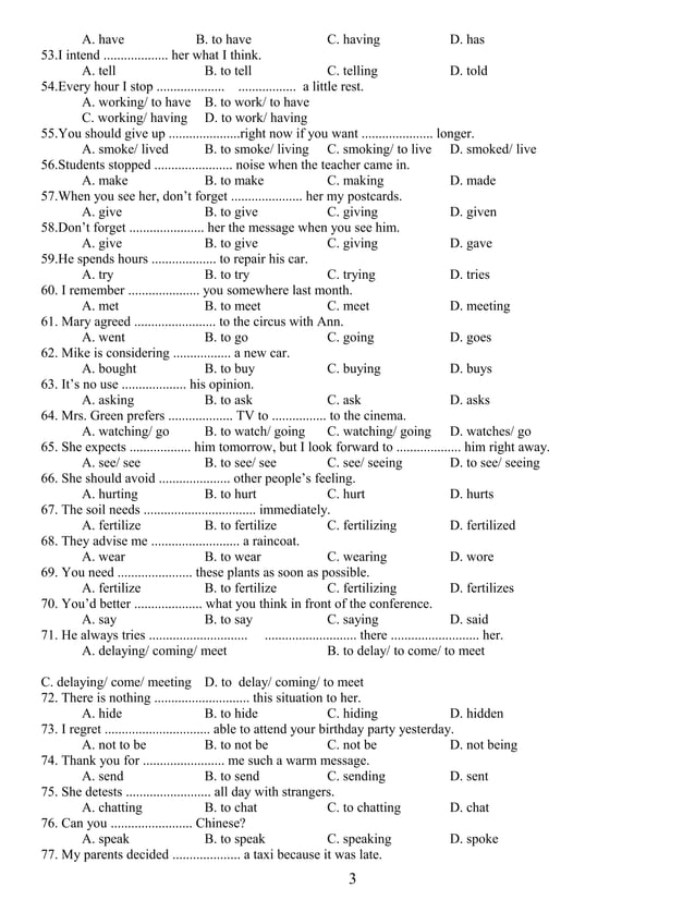 Verb form multiple choice | DOC