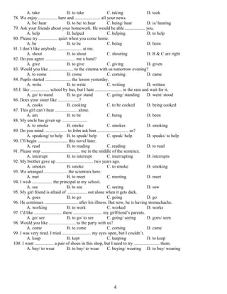 Verb form multiple choice | DOC
