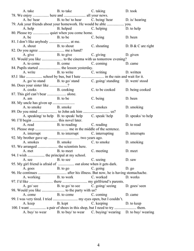 Verb form multiple choice | DOC